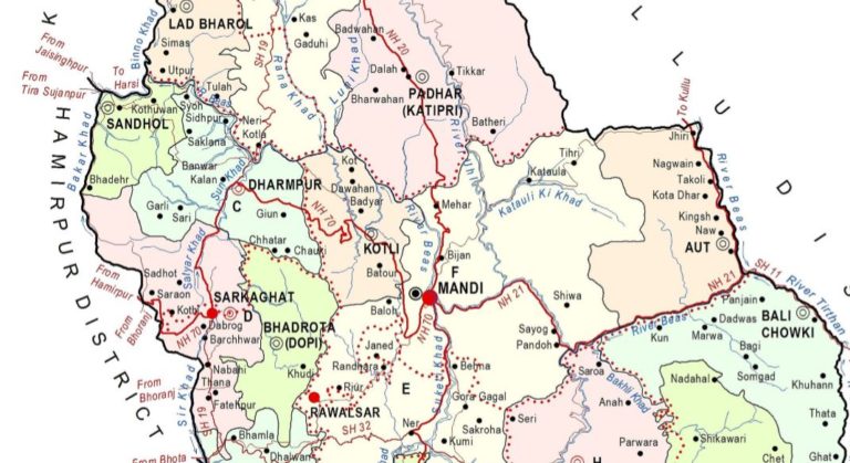 Map of Mandi District Himachal Pradesh - Himachal Pradesh General Studies